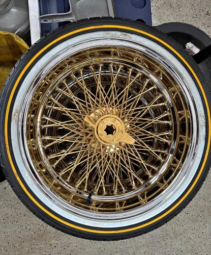 20X8 LUXOR WIRE WHEELS 100 STRAIGHT REV 24k ALL GOLD WHEELS TIRES SET ...