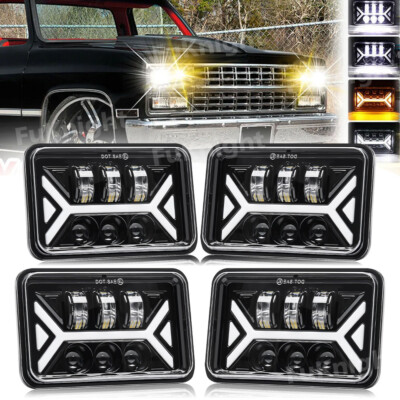 4set 4x6"inch LED Headlights Hi/Lo Beam DRL For 1980-1986 Chevy C10 ...