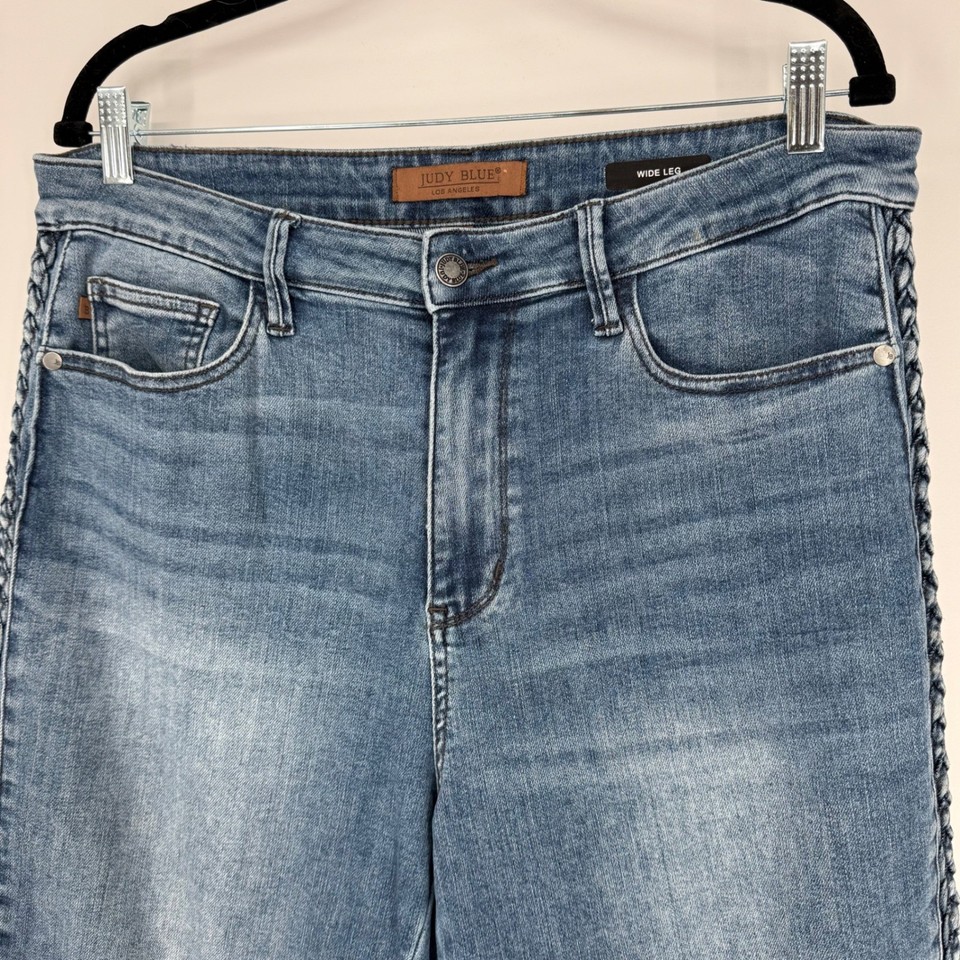 JUDY BLUE HIGH WAIST SIDE SEAM BRAID DETAIL CROP WIDE LEG JEANS SIZE 15 ...