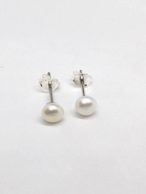 Genuine White Pearls 5mm Sterling Silver Stud Earrings .P91 | eBay ...