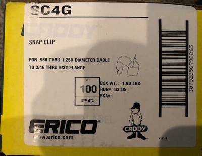 CADDY ERICO NVENT SC4G SNAP CLIP /.968 T0 1.25 DIA CABLE TO 3/16 TO 9/ ...