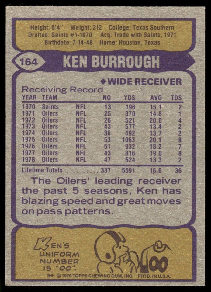 1979 Topps Ken Burrough Houston Oilers #164 | eBay