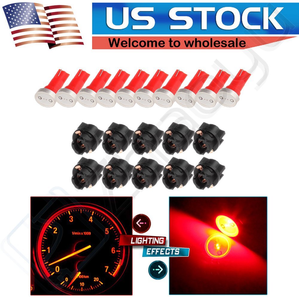 10 Red T5 Twist Socket Instrument Panel Cluster Dash COB Led Light Bulb ...