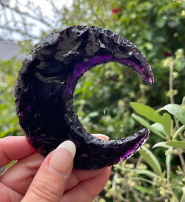 Purple OBSIDIAN Moon Crystal Collection Hand Carved Glass Specimen 86g ...