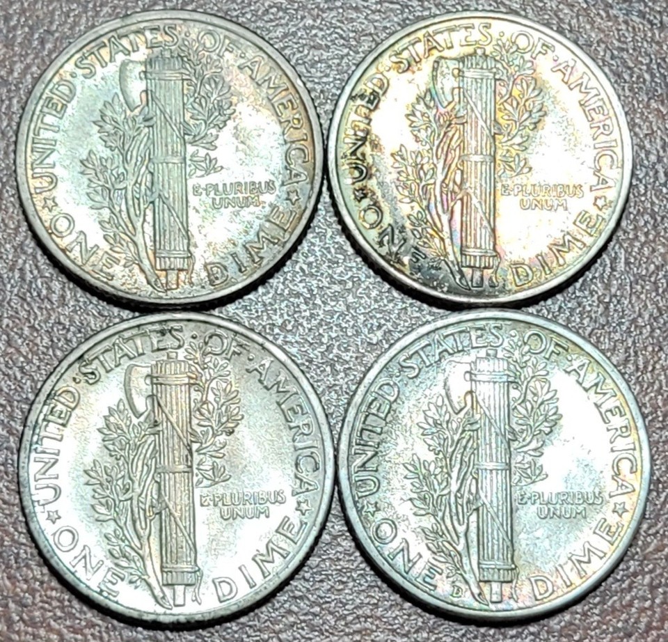 Mercury Dime TONERS 1940-1943 BU UNC Toned Obverse 90% Silver 10c Coins ...