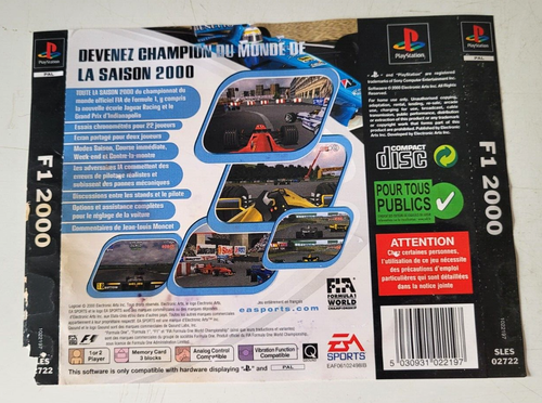 *Jaquette Arrière* - F1 2000 - Sony PlayStation 1 PS1 - PAL | eBay