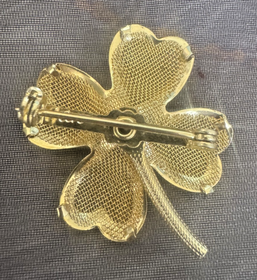 Vintage CORO Mesh Gold Tone and Faux Pearl Lucky Four Leaf Clover Pin ...