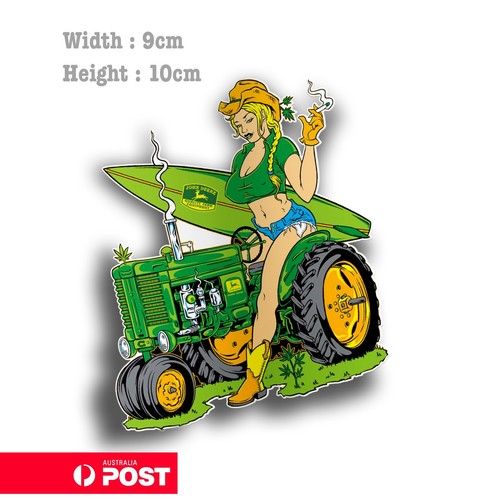John Deer Farmer Girl on Tractor Funny Sticker | eBay Australia
