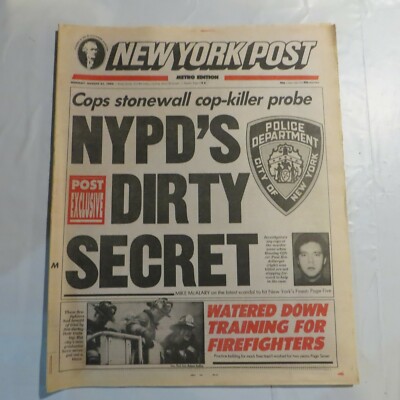 New York Post August 31 1992 NYPD Dirty Secret Cop Killer NC | eBay
