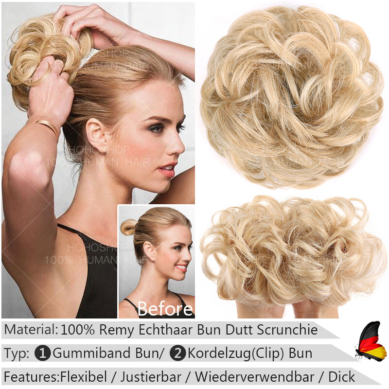 REMY Haarknoten 100% ECHTHAAR Dutt Bun Gewellt Scrunchie Haarteil Clip ...