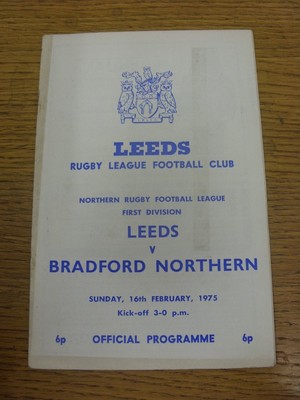 16/02/1975 Rugby League Programme: Leeds v Bradford Northern (marked on ...