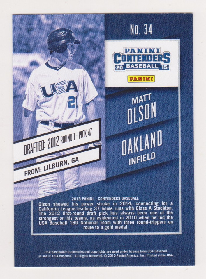MATT OLSON 2015 Panini Contenders Baseball Rookie Card #34 ATLANTA ...