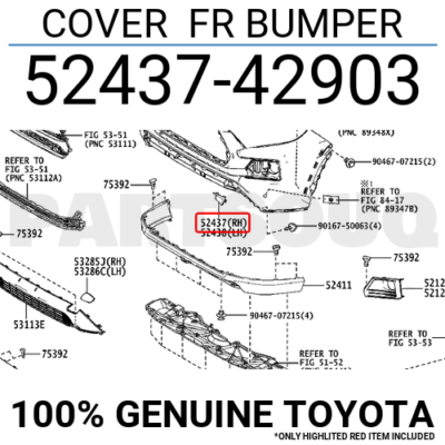 5243742903 Genuine Toyota COVER FR BUMPER 52437-42903 | eBay