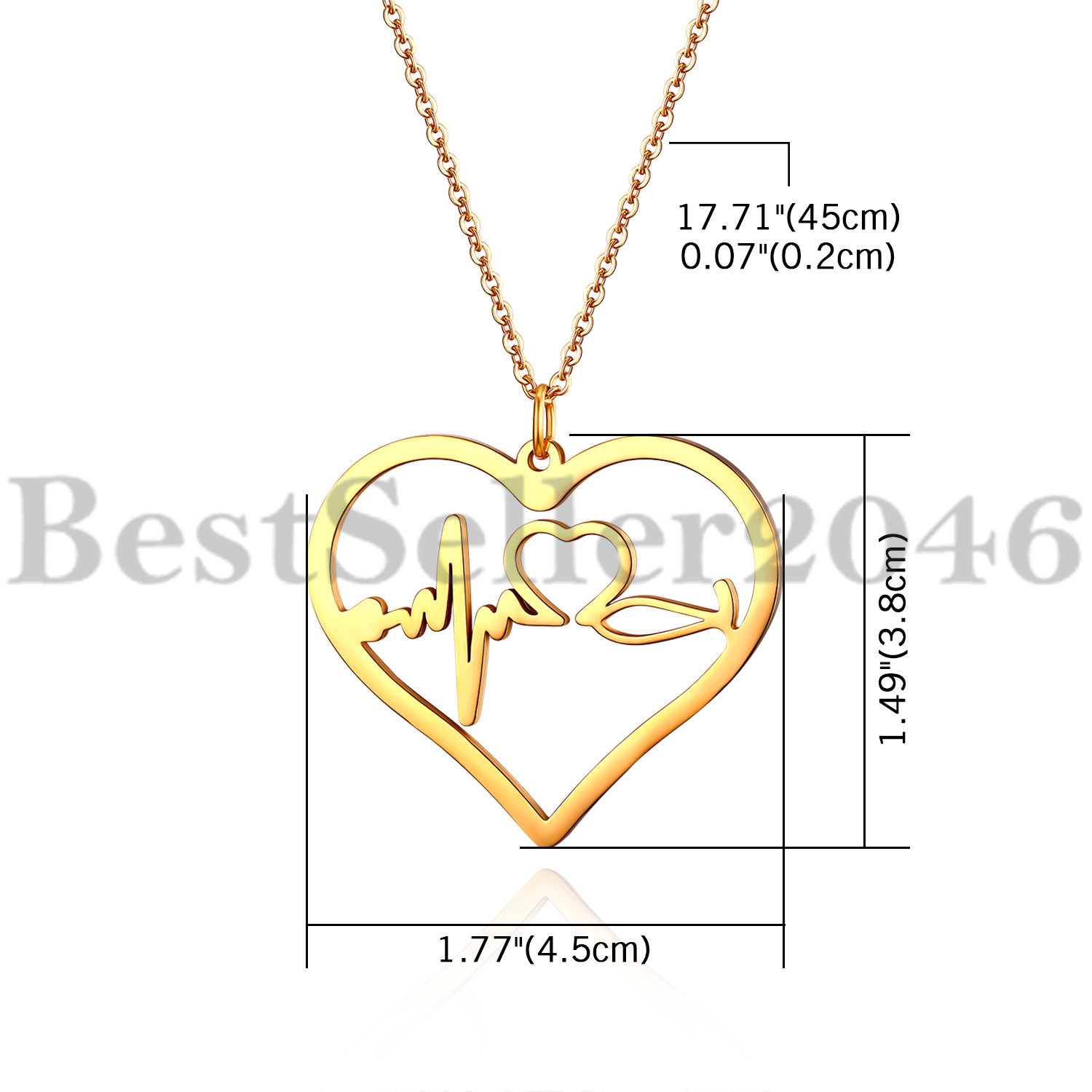Stainless Steel Lifeline Pulse Heartbeat Charm Open Heart Pendant ...