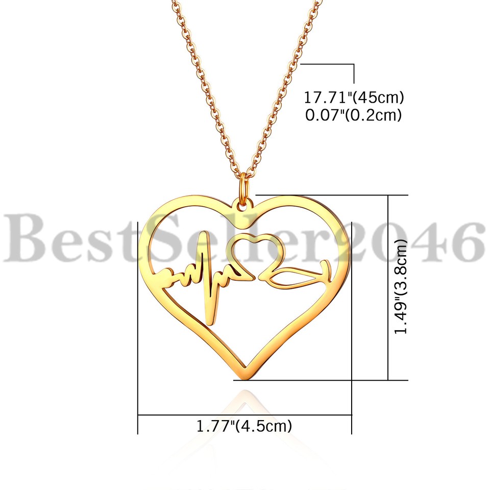 Stainless Steel Lifeline Pulse Heartbeat Charm Open Heart Pendant ...