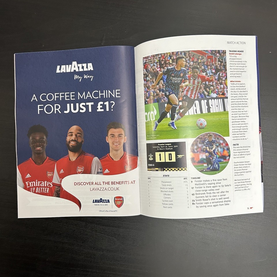 ARSENAL v MANCHESTER UNITED OFFICIAL Premier League Football Program 23 ...