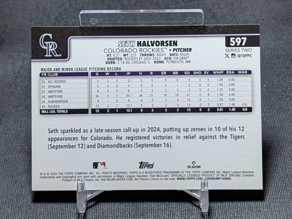 Seth Halvorsen Rookie RC 2025 Topps Series 2 Baseball Card #597 ...
