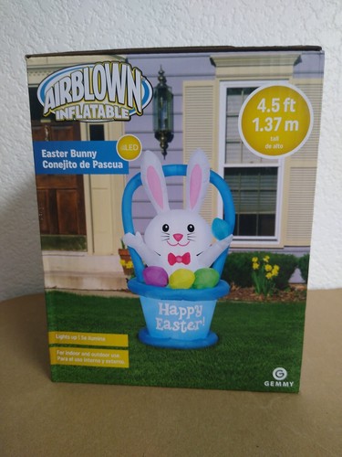 Gemmy Airblown Easter Bunny Blue Basket Airblown Inflatable LED Yard ...