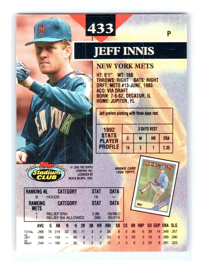 1993 Stadium Club #433 Jeff Innis First Day Production | eBay