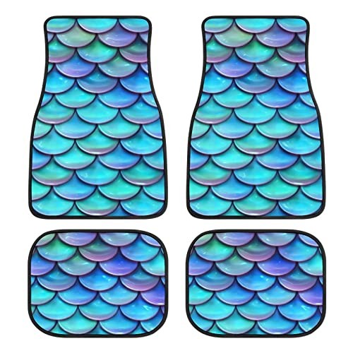 Mermaid Car Floor Mats Set of 4,Blue One Size 10 Mermaid Fish Scales ...