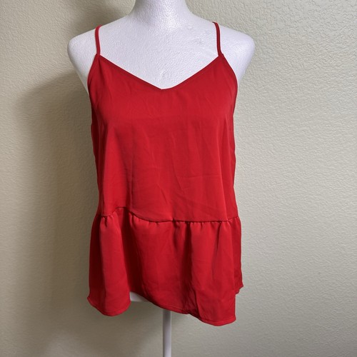 Olive & Oak Women's Sleeveless Blouse Red Spaghetti Straps Ruffle Size ...