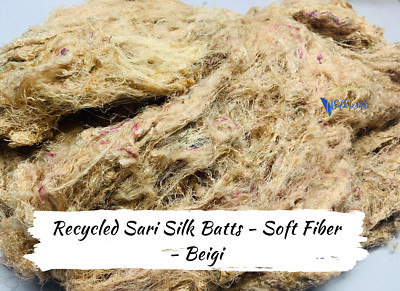 Recycled Sari Silk Waste Batts - Beigi | Recycled Sari Batts| Roving ...