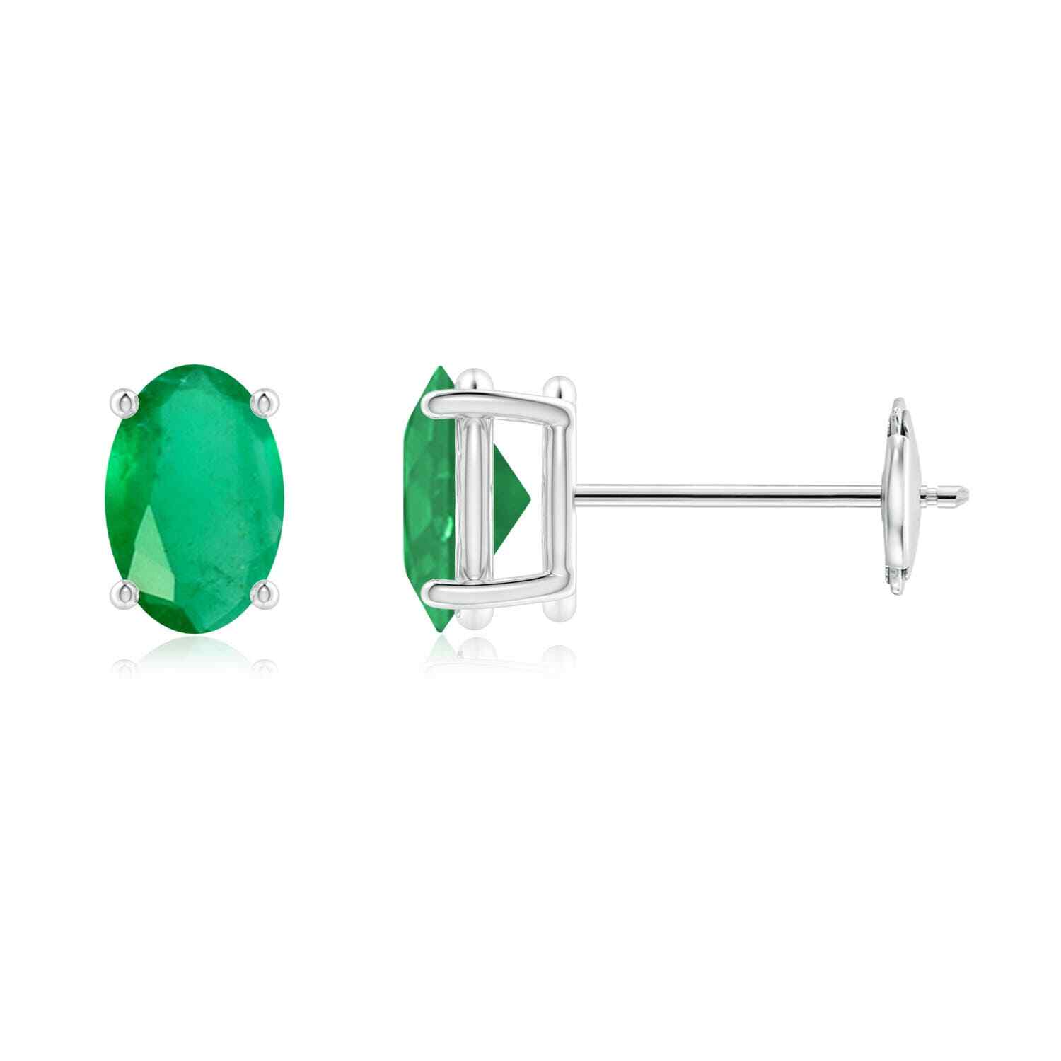 Natural Emerald Solitaire Stud Earrings for Women in 14K Gold (Grade-A, 6x4MM) | eBay