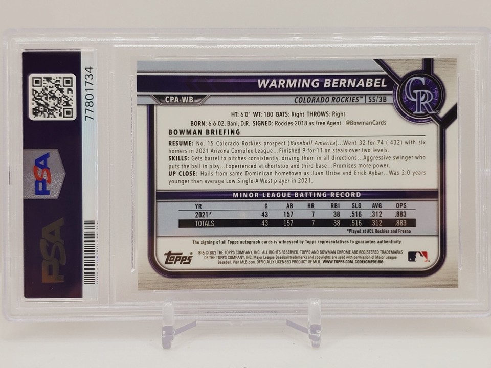 2022 Bowman Chrome 1st Warming Bernable Purple Refractor Auto 180/250 ...