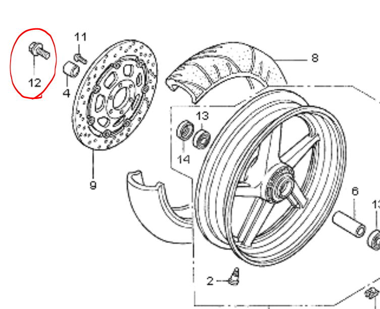 Honda VTR1000 SP1 SP2 Titanium Drilled Front Spindle Bolt Ti Hex Flange ...