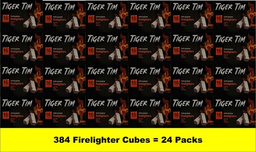 Tiger Tim Fire Lighters 24 Packs 384 Firelighters cube Hotspots Burners ...