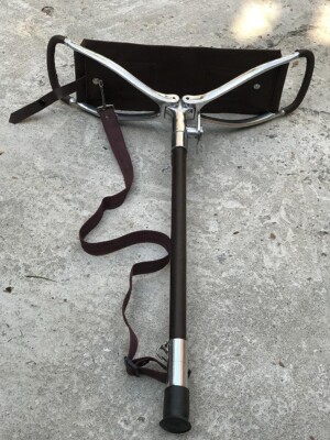 BIG SIZE BROWN LEATHER SHOOTING STICK WITH RUBBER Ferrule Walking ...