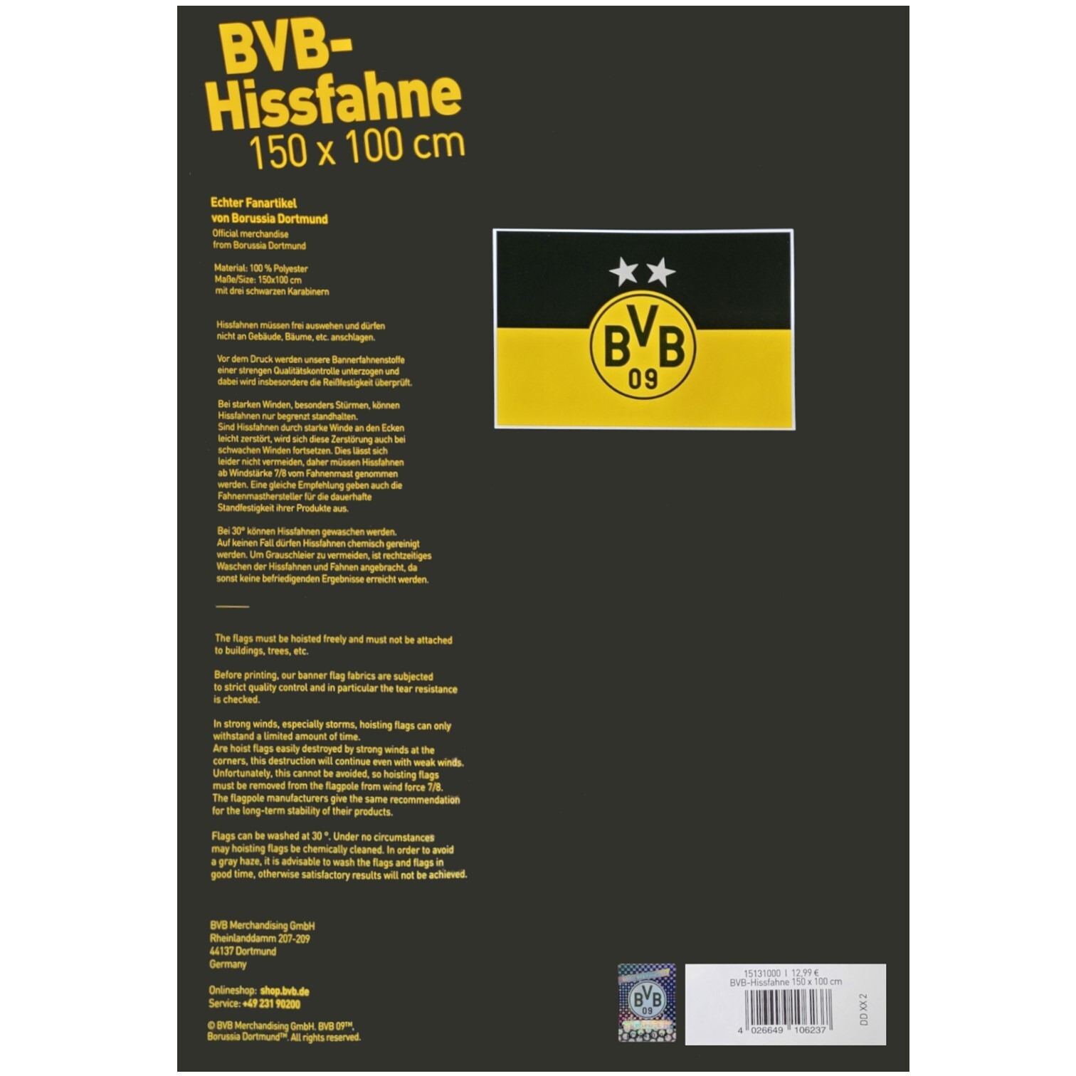 BVB Hissfahne Borussia Dortmund 2 Sterne 150 x 100 cm Flagge Fahne Logo ...
