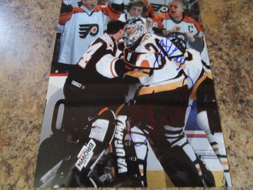 JOHN VANBIESBROUCK JS AUBIN DUAL SIGNED 8X10 GLOSSY PHOTO GOALIE FIGHT ...