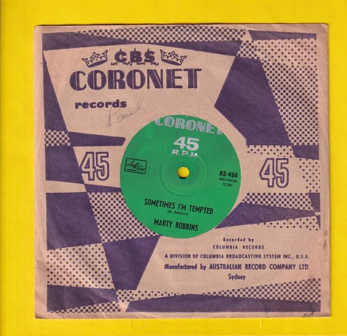 Marty Robbins Oz "Coronet" 45rpm single- Sometimes I'm Tempted/ I Told ...