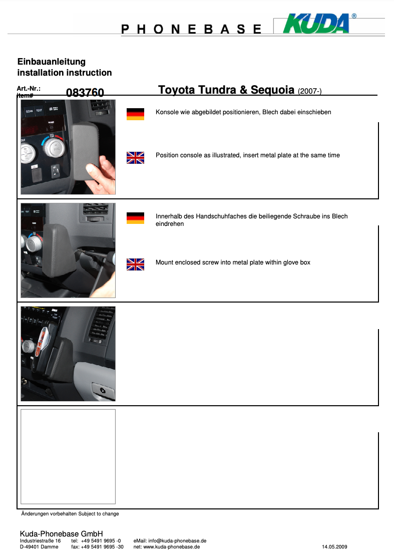 KUDA mobile phone holder 083765 suitable for Toyota Tundra 2007+ USA | eBay