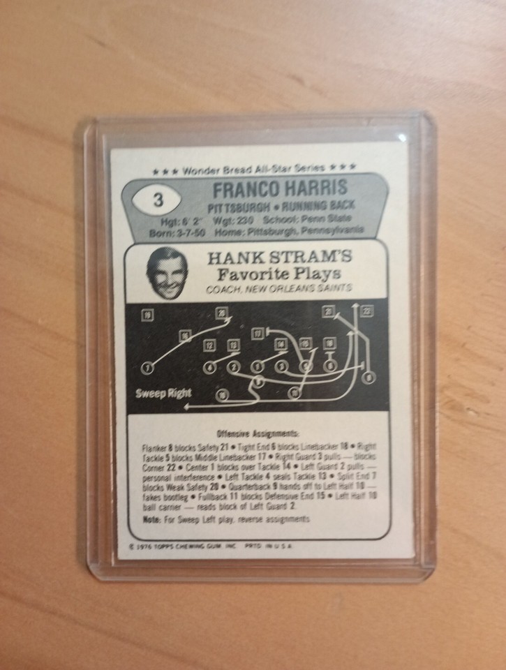1976 Topps Wonder Bread All-stars Franco Harris Pittsburgh Steelers ...
