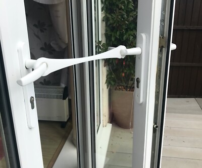 WHITE XL French Door Stay, Patio Door Restraint. One Loop and Hook ...