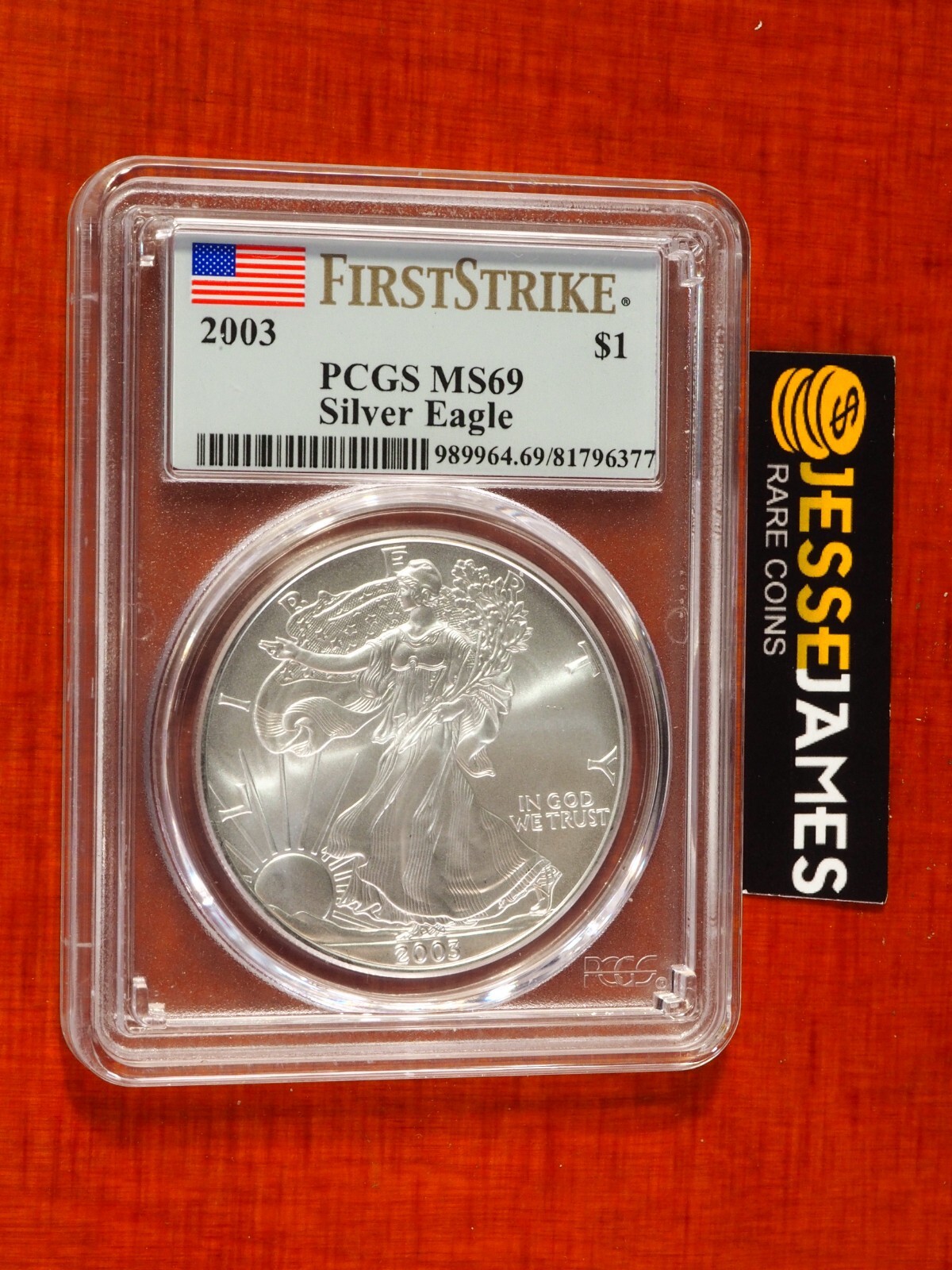 2003 $1 AMERICAN SILVER EAGLE PCGS MS69 FLAG FIRST STRIKE LABEL | eBay