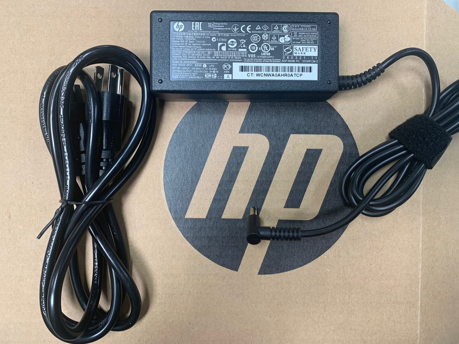 Genuine Hp AC Adapter 65W Charger blue tip 710412-001 With Chord ...