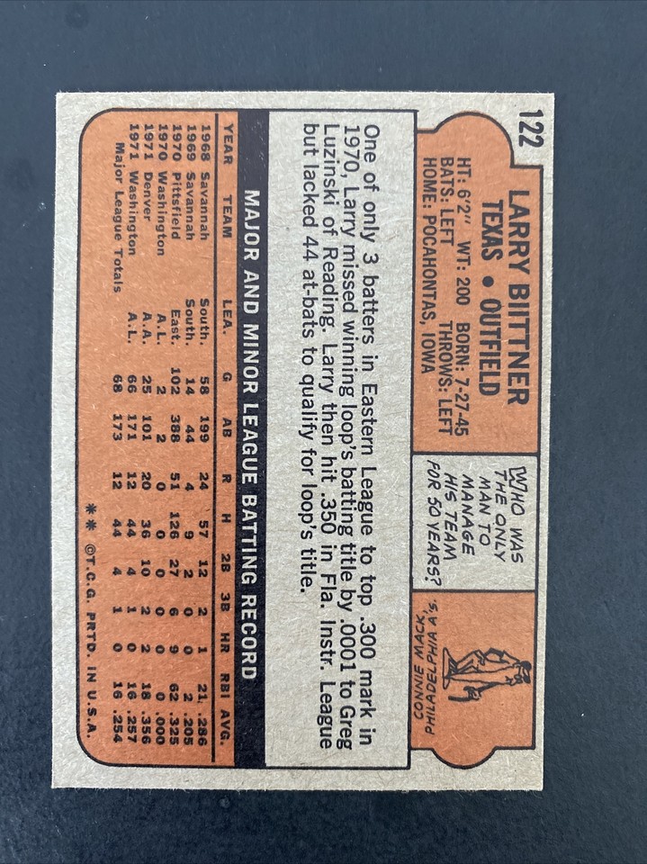1972 TOPPS # 122 LARRY BITTNER DD 6388 | eBay
