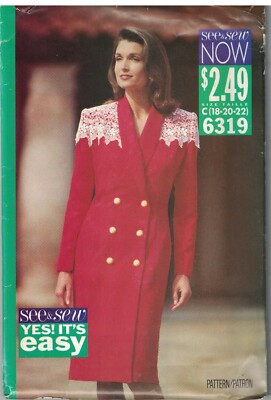 6319 UNCUT Butterick Sewing Pattern Misses Semi Fitted Slightly Tapered ...