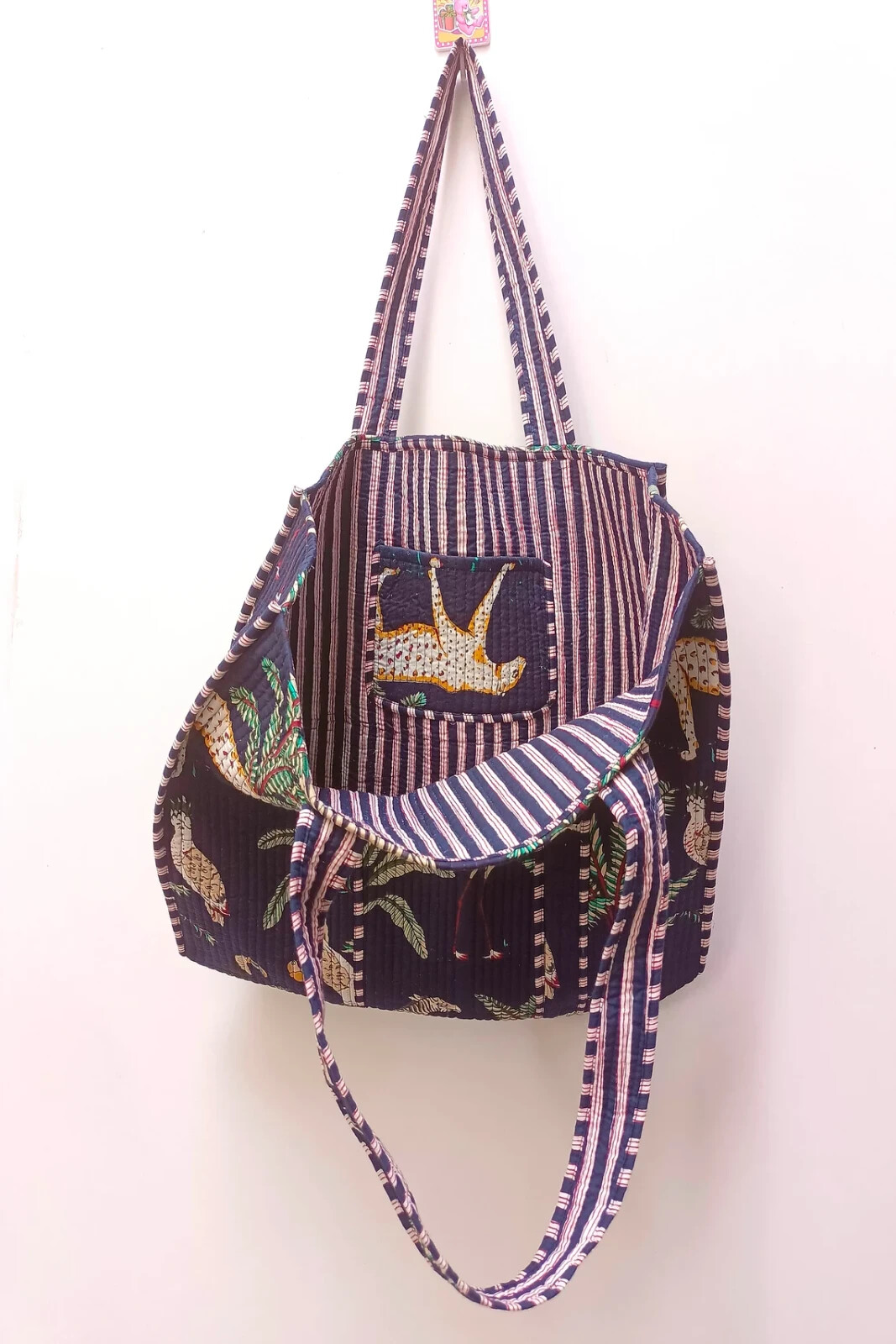 Indian Tote Bags Quilted Handmade Cotton Block Large Shoulder Shopping ...