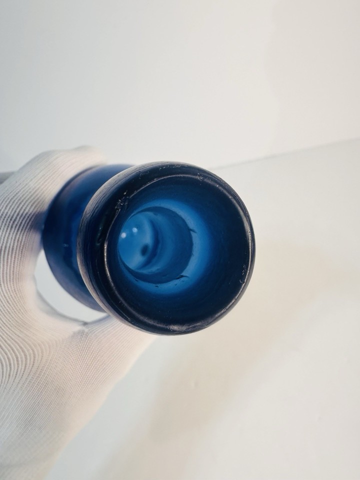 EARLY IRON PONTILED BLUE G. LOMAX MINERAL/SODA WATER EMB GLASS BLOB TOP ...