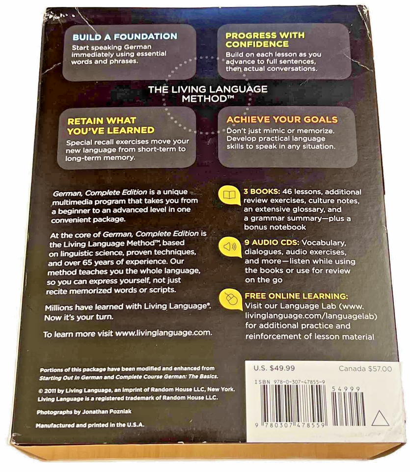 Living Language German Complete Edition 3 Books 9 Audio CDs Beginner ...