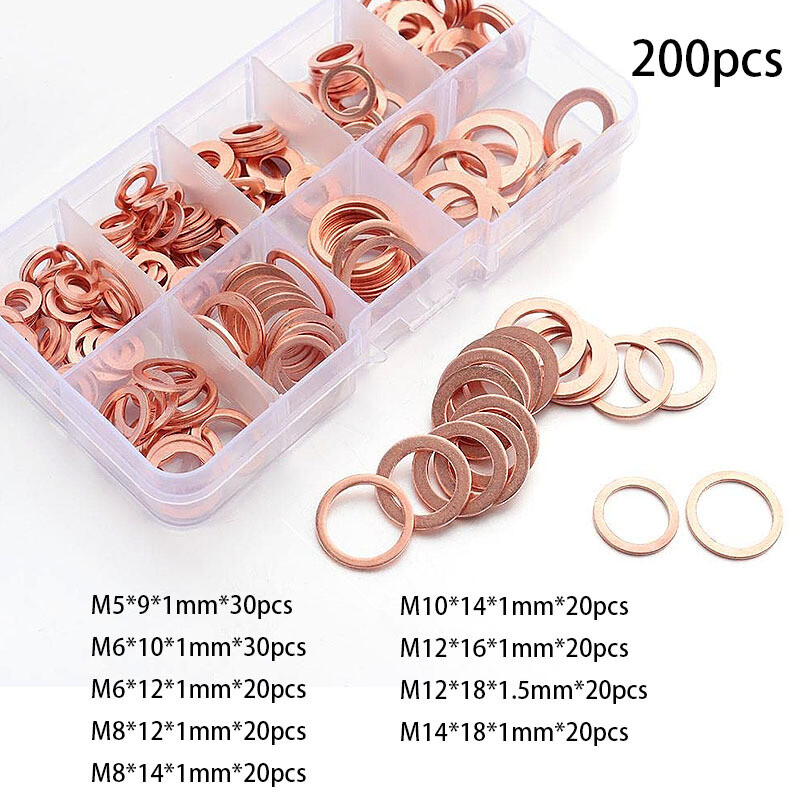 200Pcs Copper Washers Diesel Injector Washers Seal Assortment Set New ...
