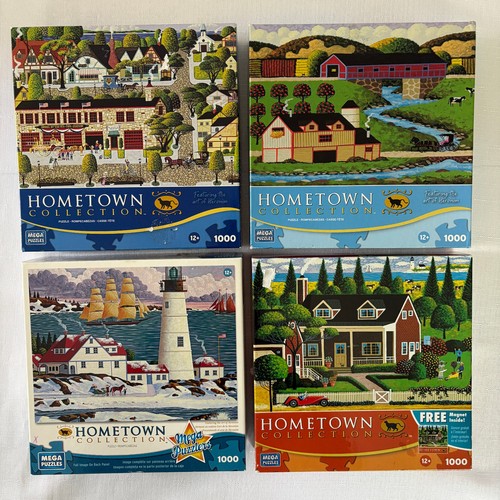 Lot of 4 MEGA HOMETOWN COLLECTION 1000 Piece Jigsaw Puzzles Heronim ...