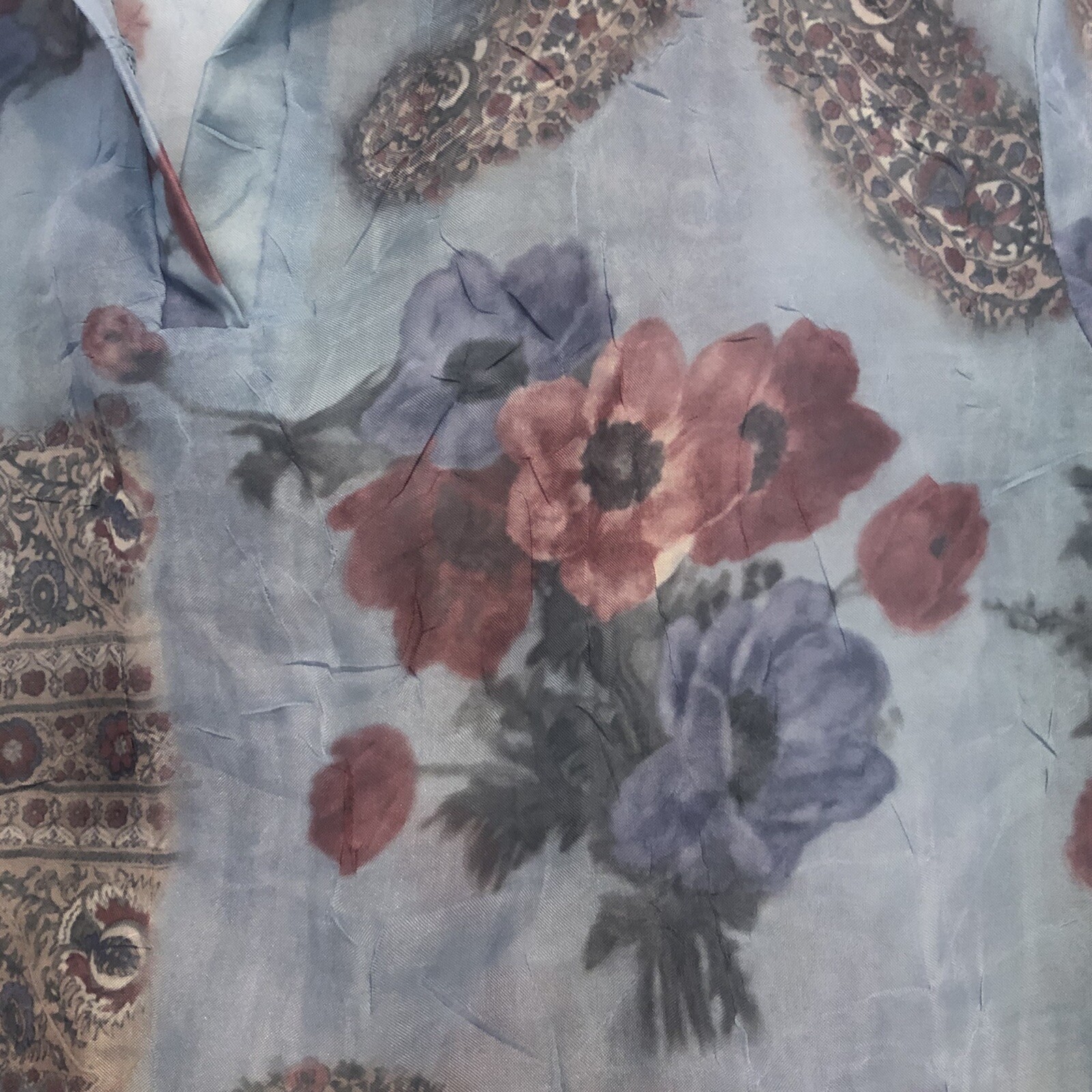 Vintage Carol Rose Sheer See Through Blue Floral Abstract Blouse Women ...