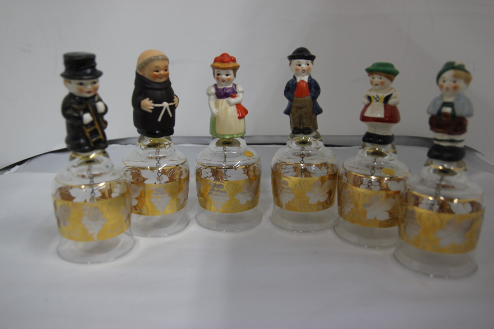 A Lot OF 6 Vintage Set Boy & Girl Goebel Hummel Crystal Glass Bells ...