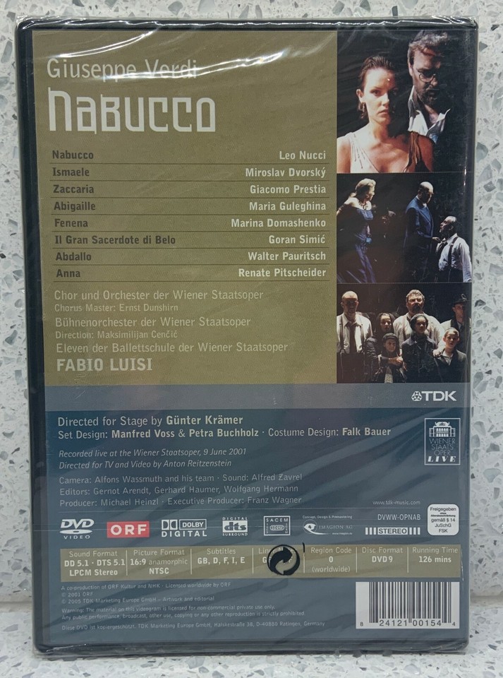 VERDI Nabucco (DVD, 2006) Leo NUCCI Maria GULEGHINA Fabrio LUISI Vienna ...