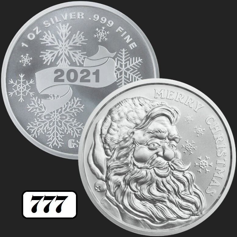 2021 1oz MERRY CHRISTMAS SANTA BU IN CAPSULE .999 SILVER ROUND 777 AG ...